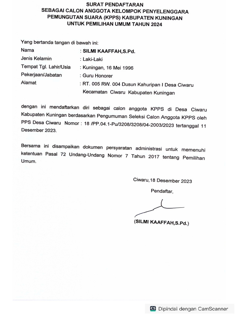 Silmi Kaaffah - TPS 08 - Surat Pendaftaran | PDF
