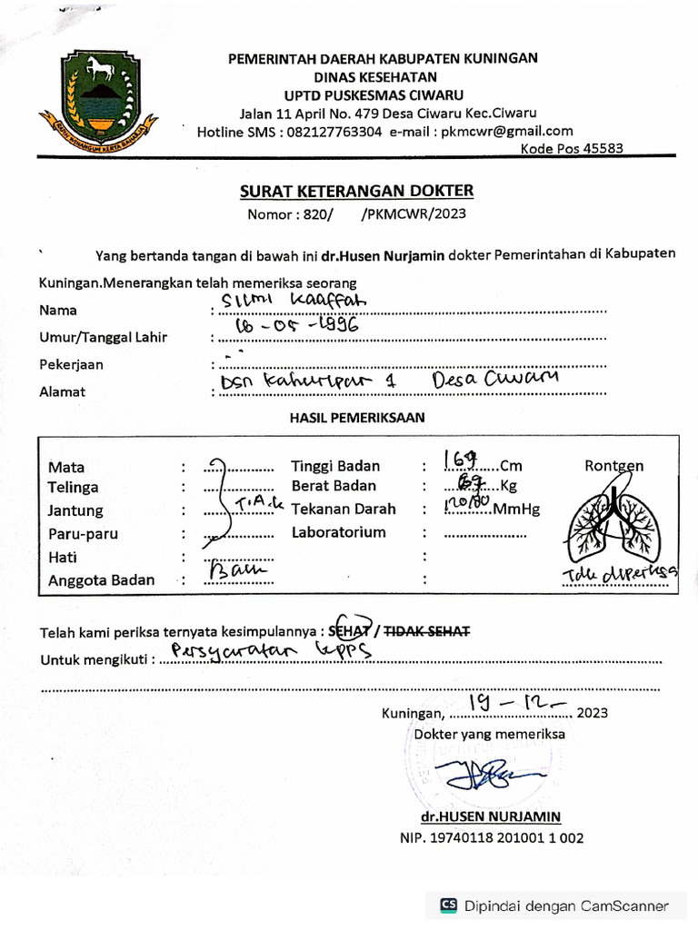 Silmi Kaaffah - TPS 08 - Surat Keterangan Sehat | PDF