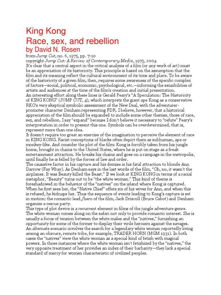 King Kong Race, Sex, and Rebellion: by David N. Rosen | PDF | Racism ...