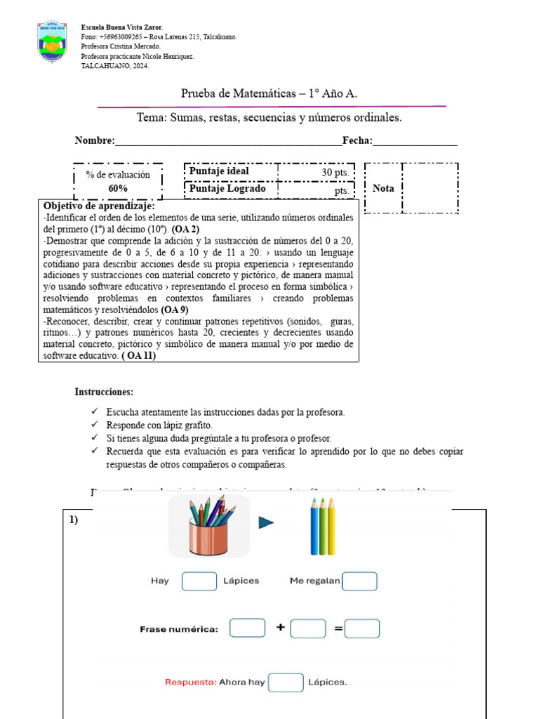 Prueba Matematicas. | PDF