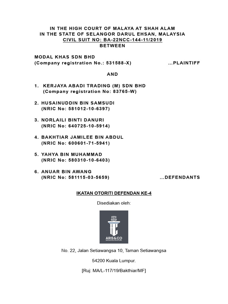 Ikatan Otoriti Efiling | PDF | Judgment (Law) | Summons