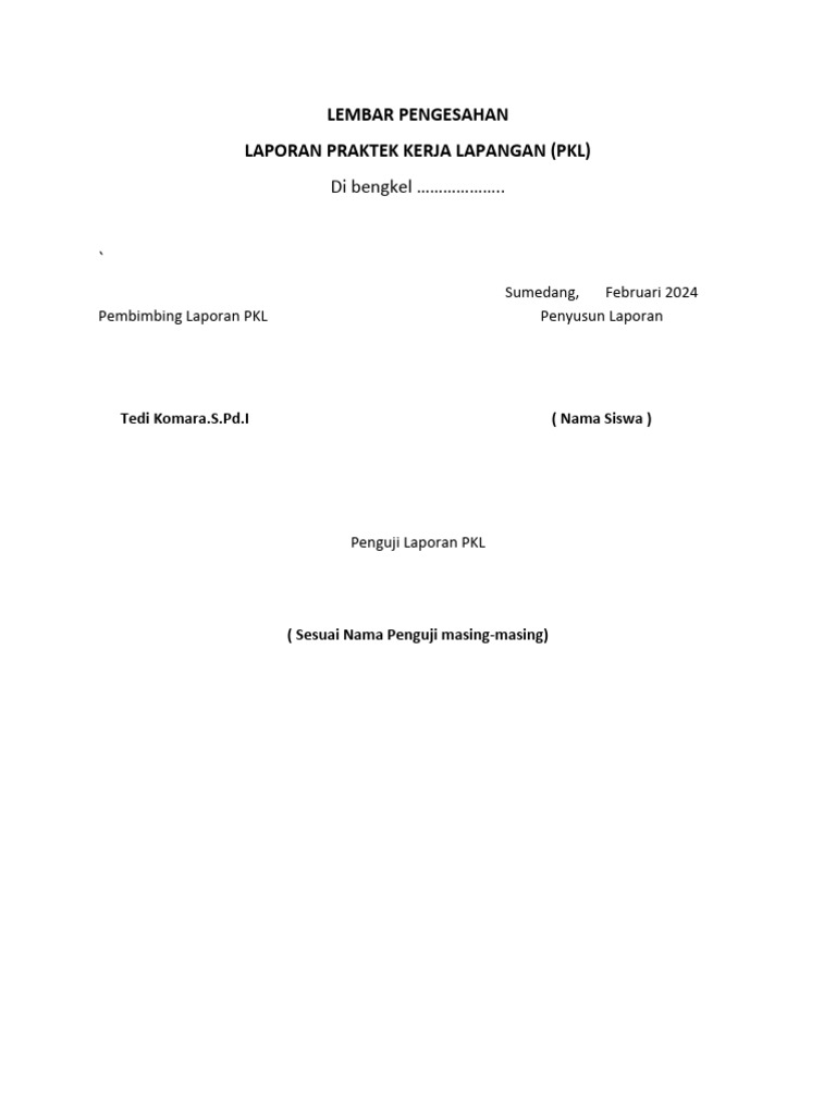 Lembar Pengesahan Laporan Pkl | PDF
