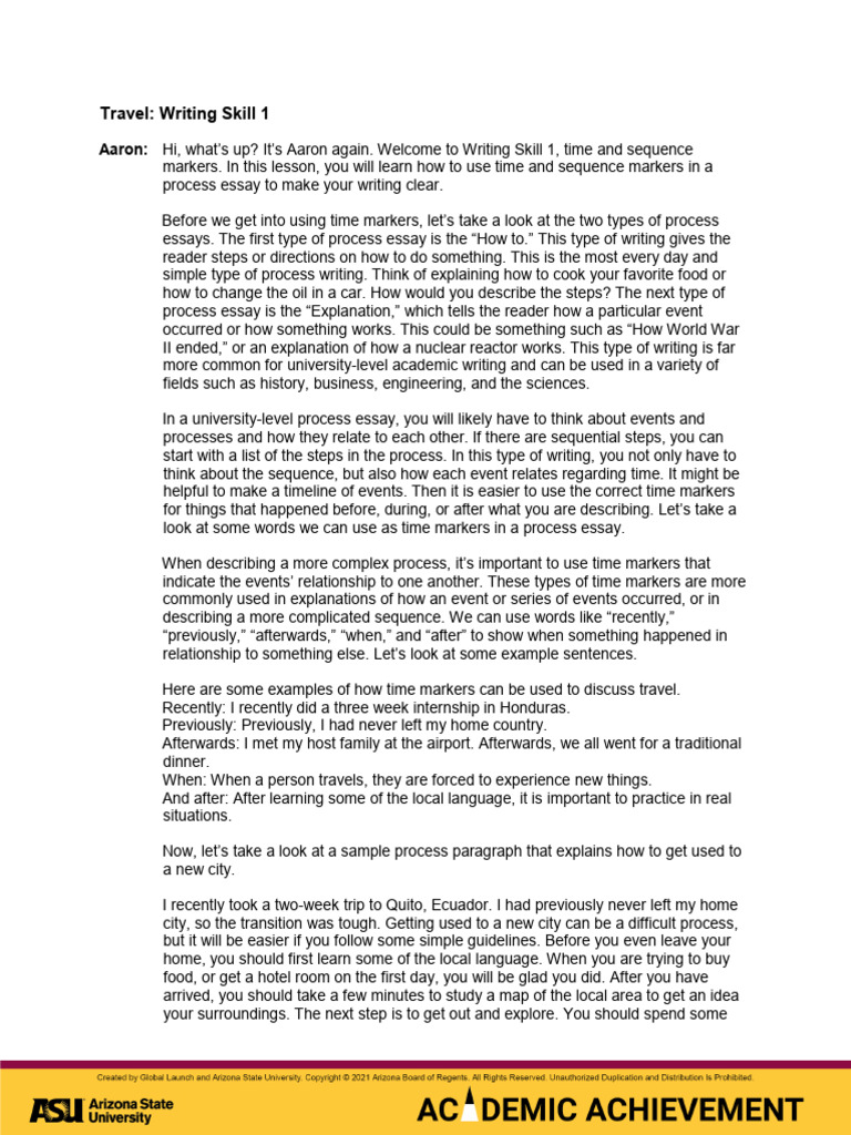 AcadAchievement - U5 - Travel - Writing Skill Script-1 | PDF | Human Communication | Cognitive ...