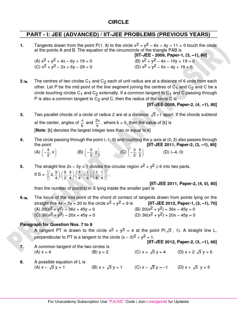 Circle JEE Main & Adv. PYQ's | PDF | Circle | Tangent