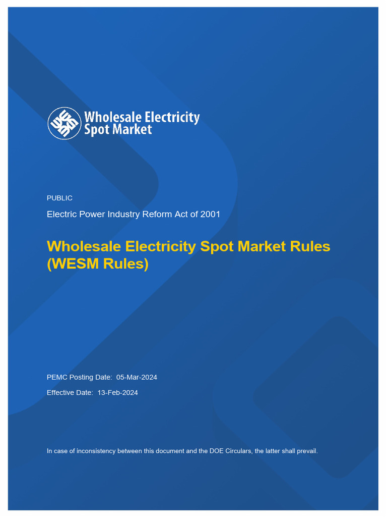 WESM RULES As of 13 Feb 2024 (Available Capacity Preferential FAS ...