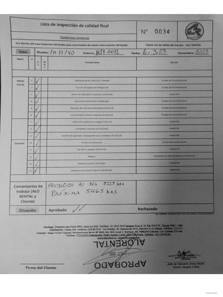 Checklist M17-0012 | PDF