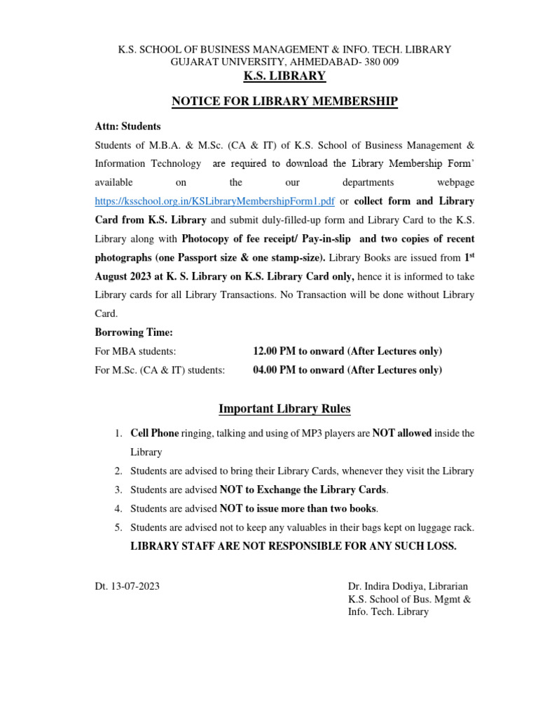 Notice Lib Membership13723 | PDF | Libraries