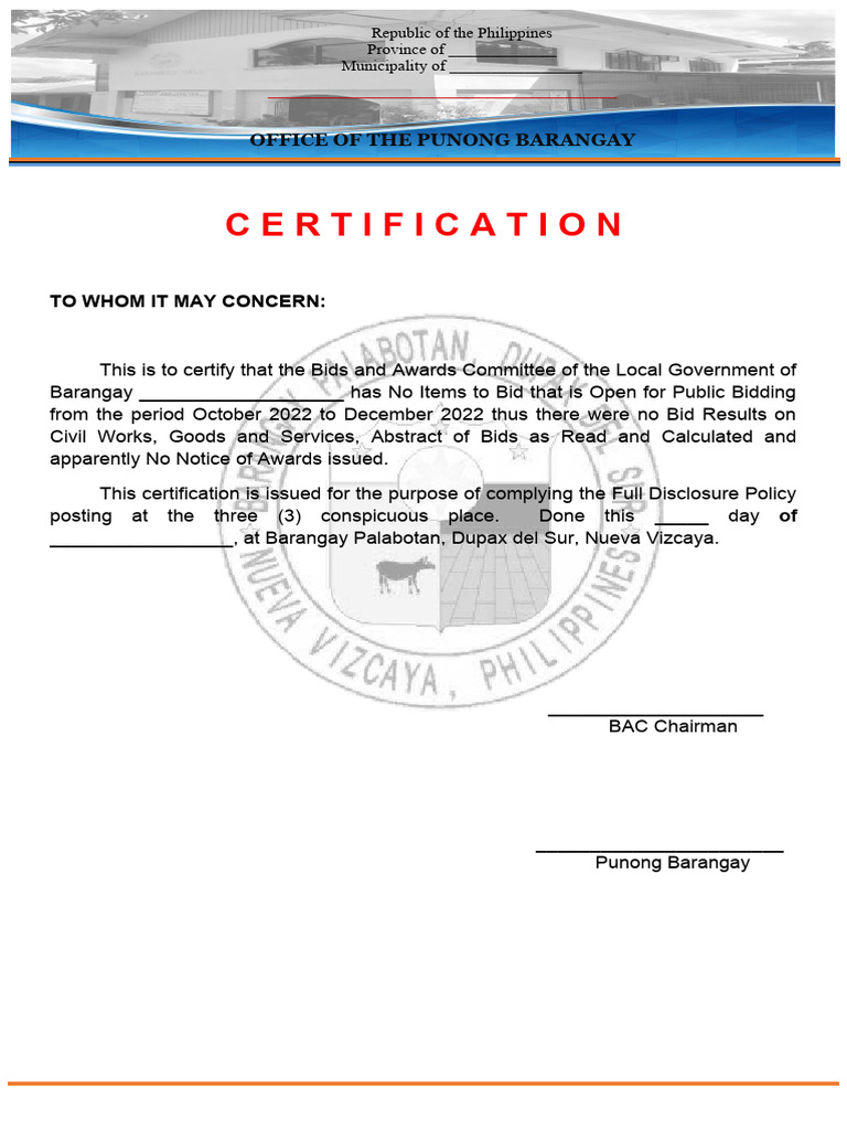 Certificate of No Bidding | PDF