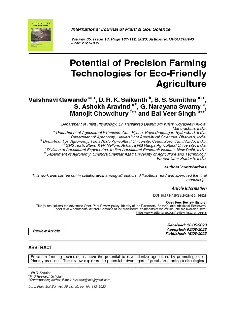 Potential Of Precision Farming Technologies For Eco Friendly