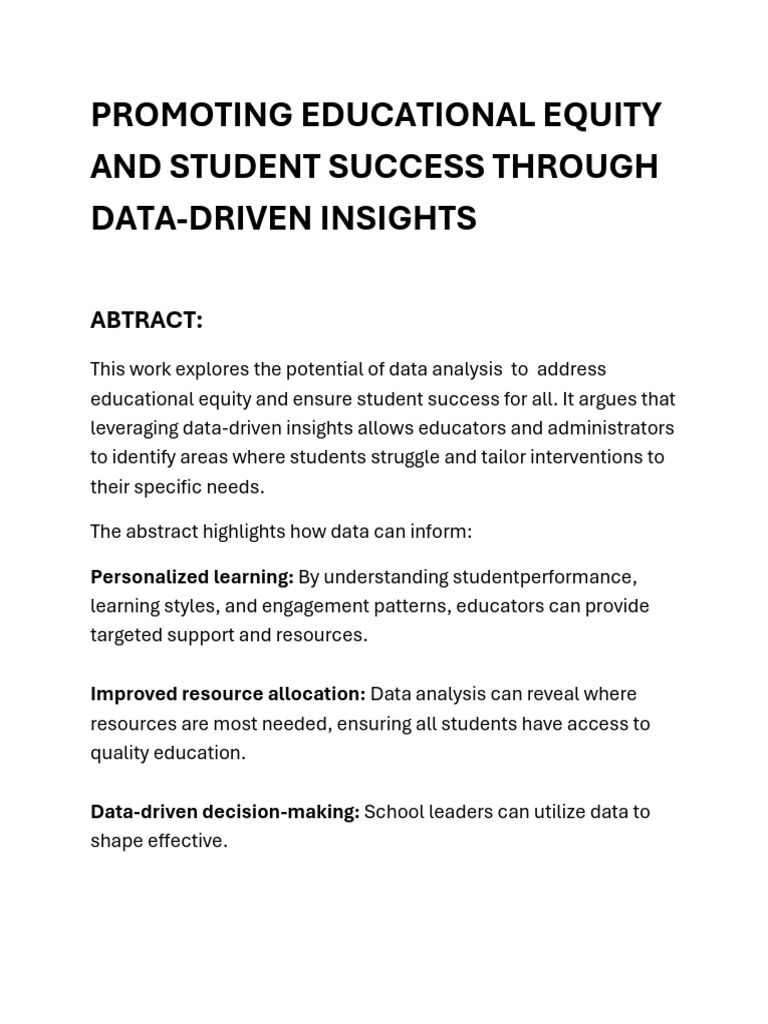 Promoting Educational Equity and Student Success Through Dat | PDF ...