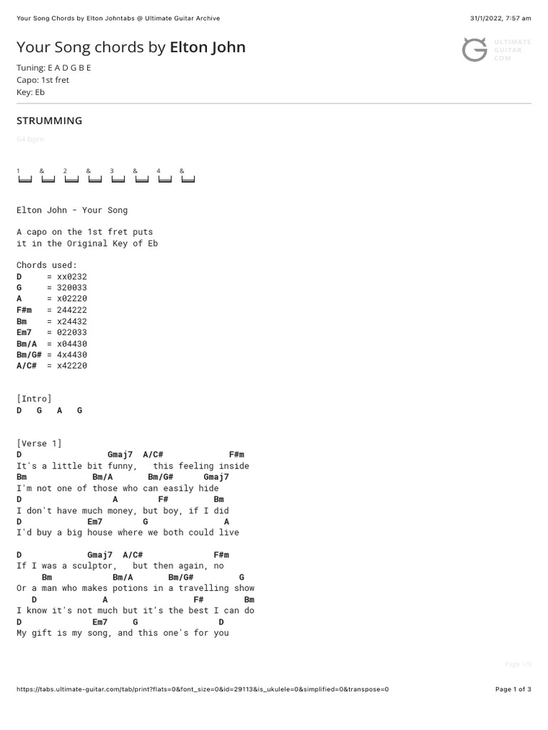 Elton John Your Song Chords Pdf Song Structure Sound Recording