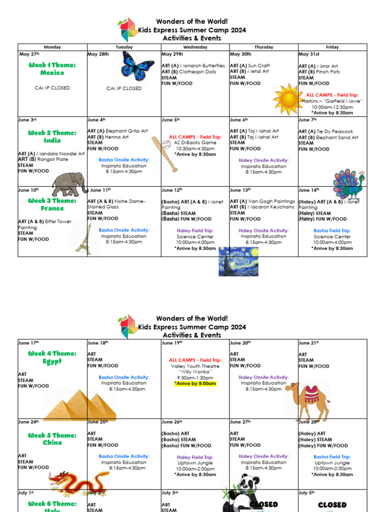 Summer Camp Calendar | PDF | Art