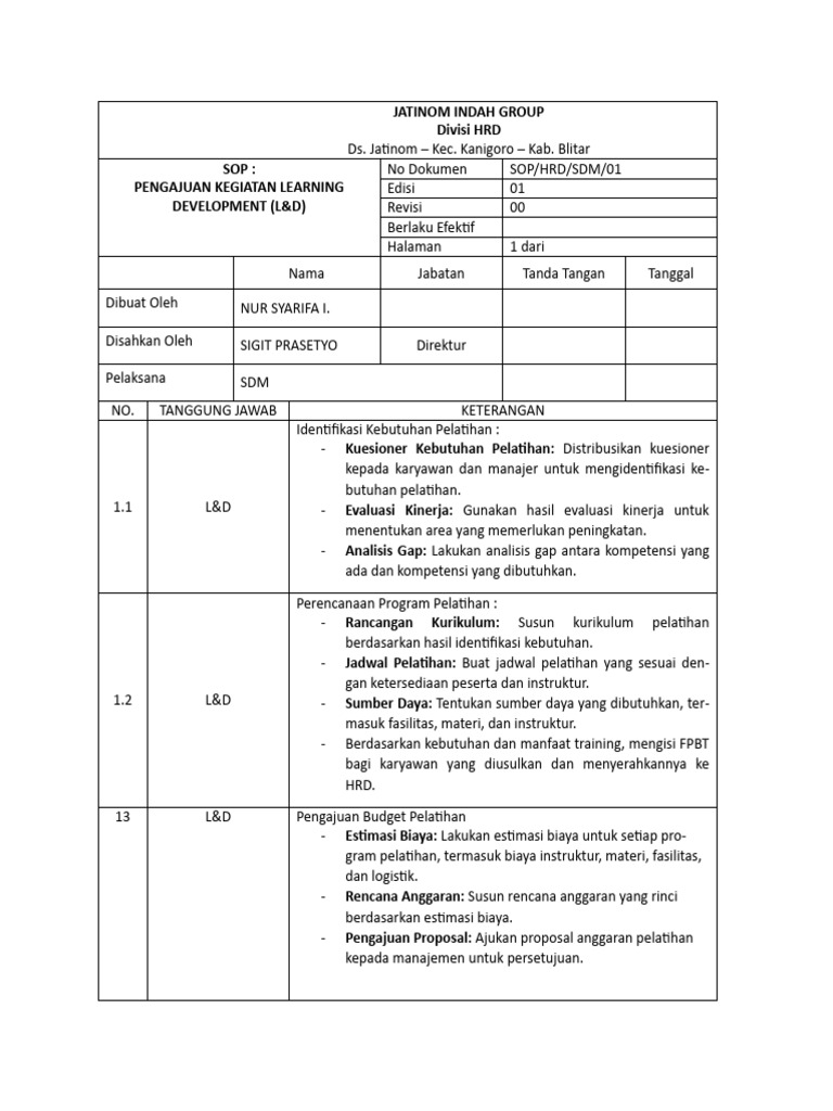 SOP Learning Development | PDF | Bisnis