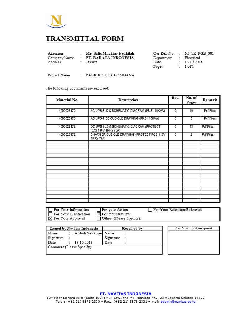 Navitas Transmittal PGB 001 | PDF