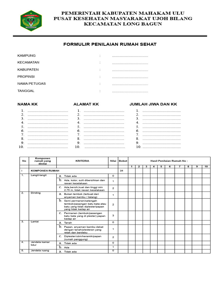 FORM PENILAIAN RUMAH SEHAT + Rekapan | PDF