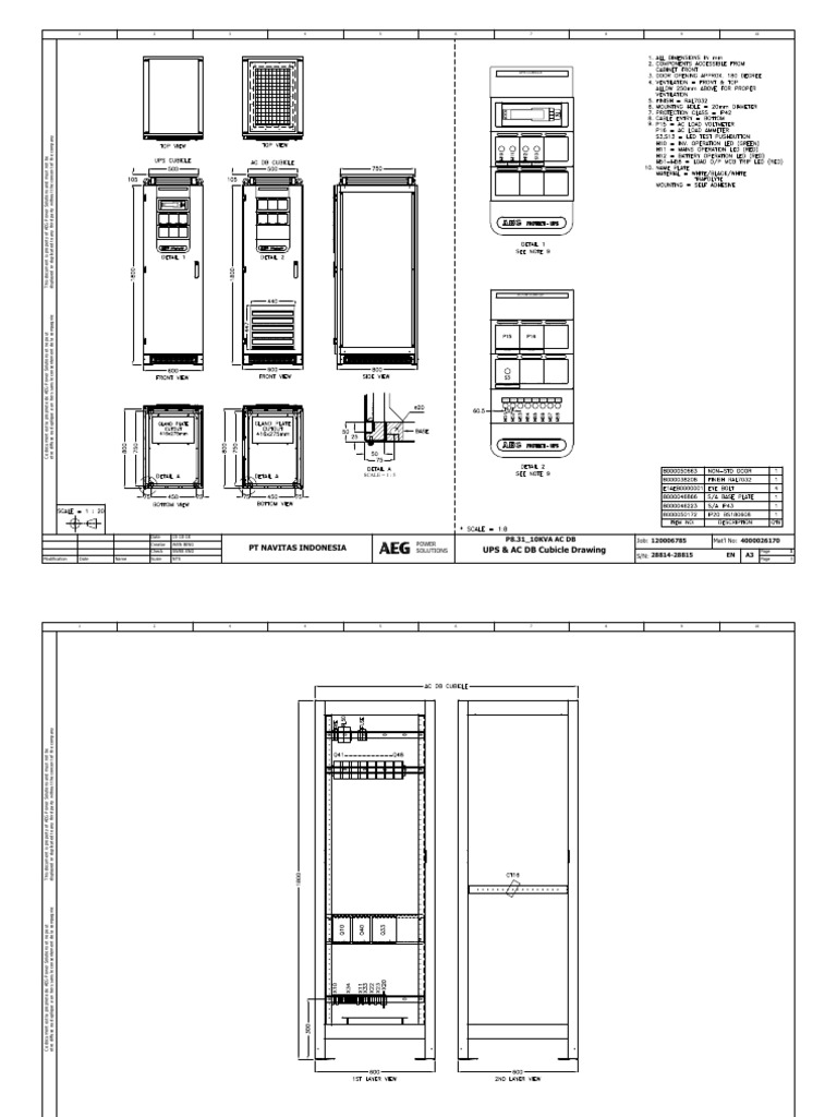 Ac Ups & DB Cubicle Drawing (P8 - 31 10kva) SN - 28814-15 | PDF