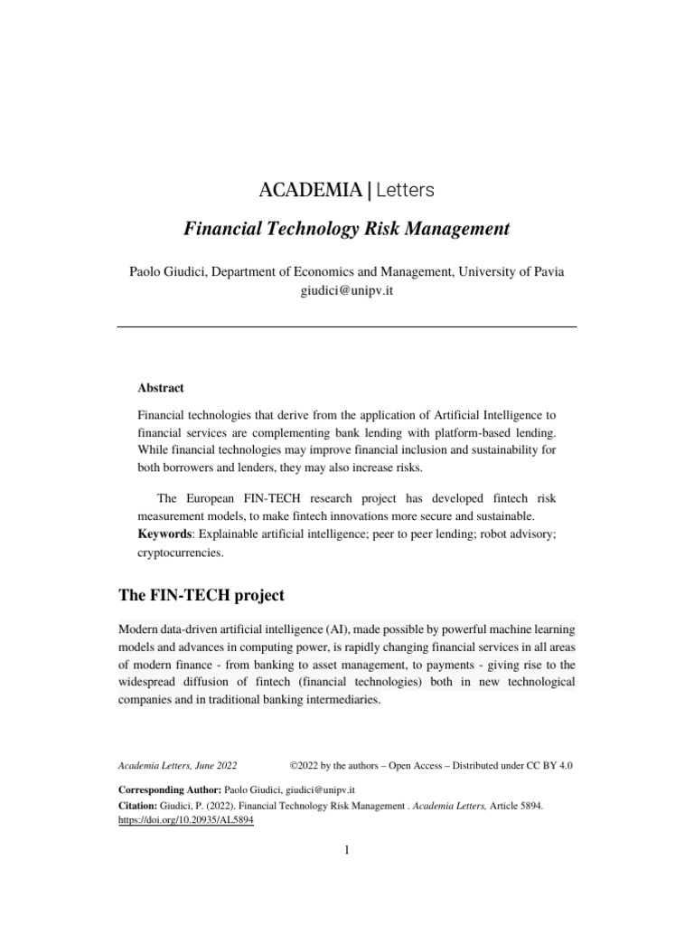 Financial Technology Risk Management | PDF | Financial Risk | Loans