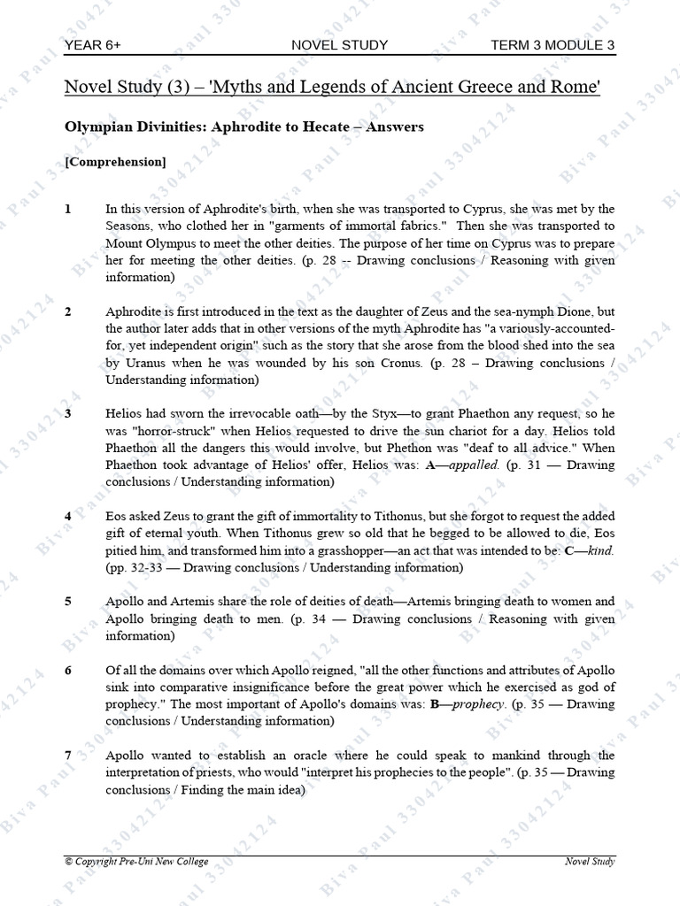 Greek and Roman Myths Study Guide | PDF | Mythology | Greek Deities