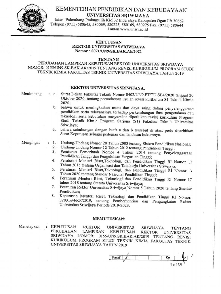 SK Rektor Revisi Dokumen Kurikulum JTK Tahun 2021 Perbaikan ...