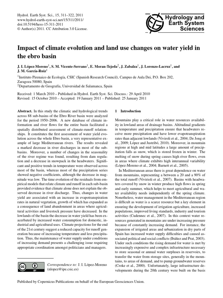 Impact of Climate Evolution and Land Use Changes On Water Yield in ...