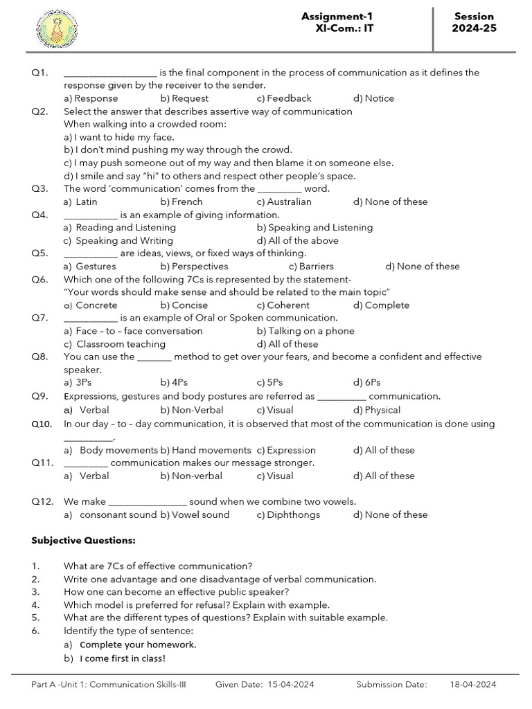 XI-C Assignment 1 | PDF | Communication | Nonverbal Communication