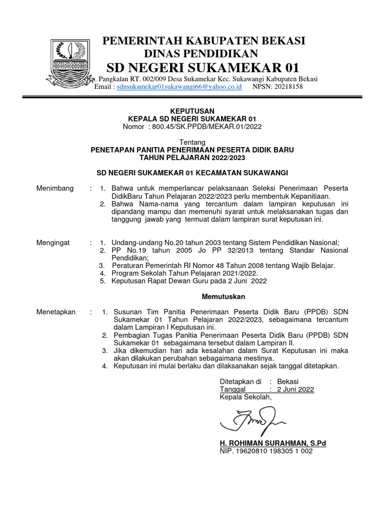 SK Panitia PPDB SD 2022 | PDF