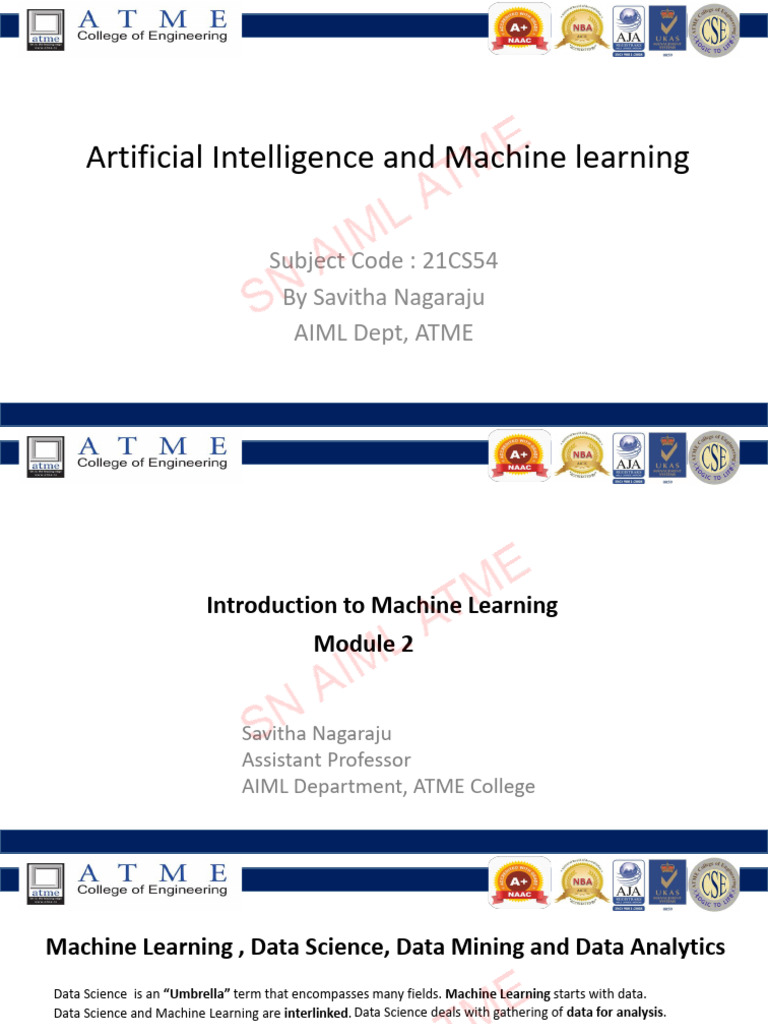 Artificial Intelligence and Machine Learning: Subject Code: 21CS54 by Savitha Nagaraju Aiml Dept ...