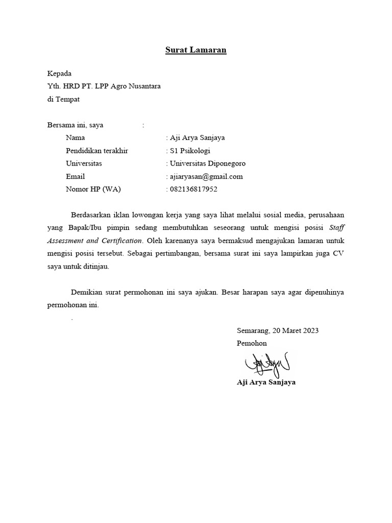 Lamaran PT LPP Agro | PDF