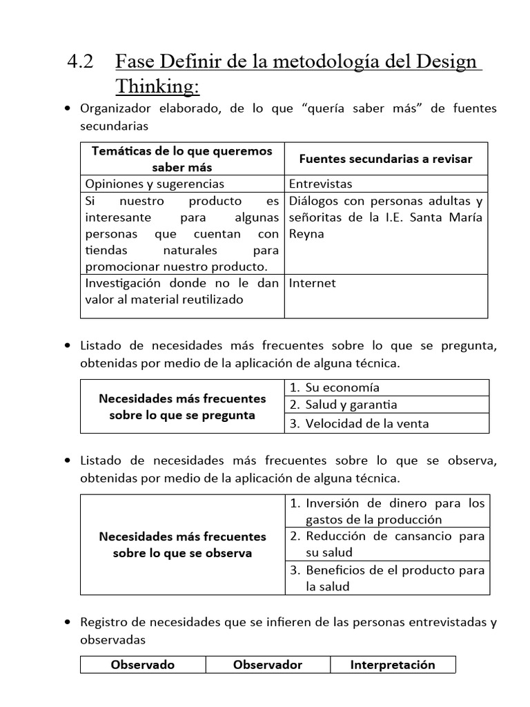 Fase Definir de La Metodologia Del Design Thinking | PDF | Economias