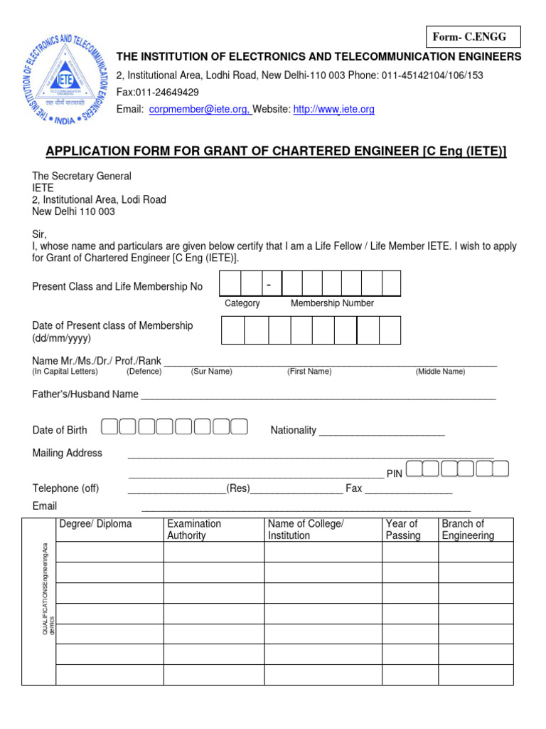 Chartered Engineer Application Form IETE | PDF | Engineering