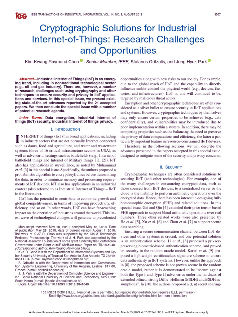 Cryptographic Solutions For Industrial Internet Of Things Research Challenges And Opportunities