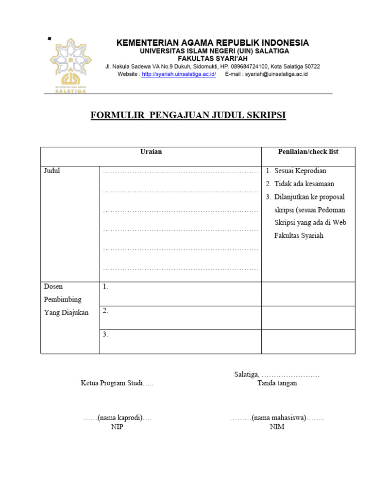 Template Pengajuan Judul Skripsi | PDF