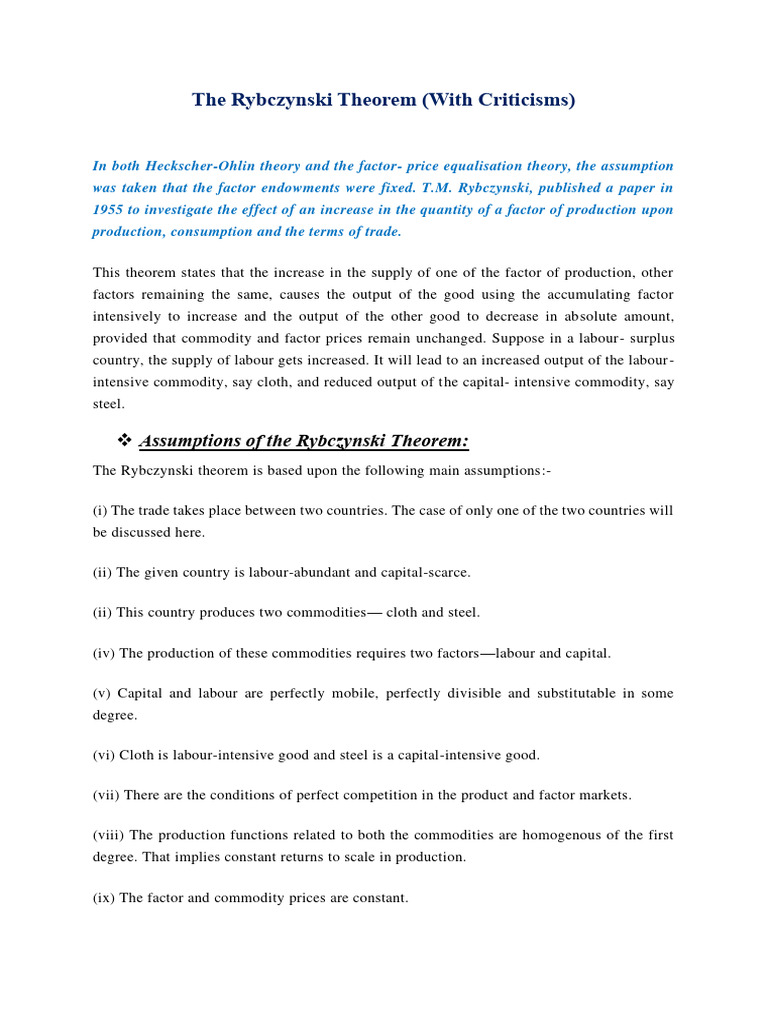 Rybczynski Theorem | PDF | Labour Economics | Economic Equilibrium
