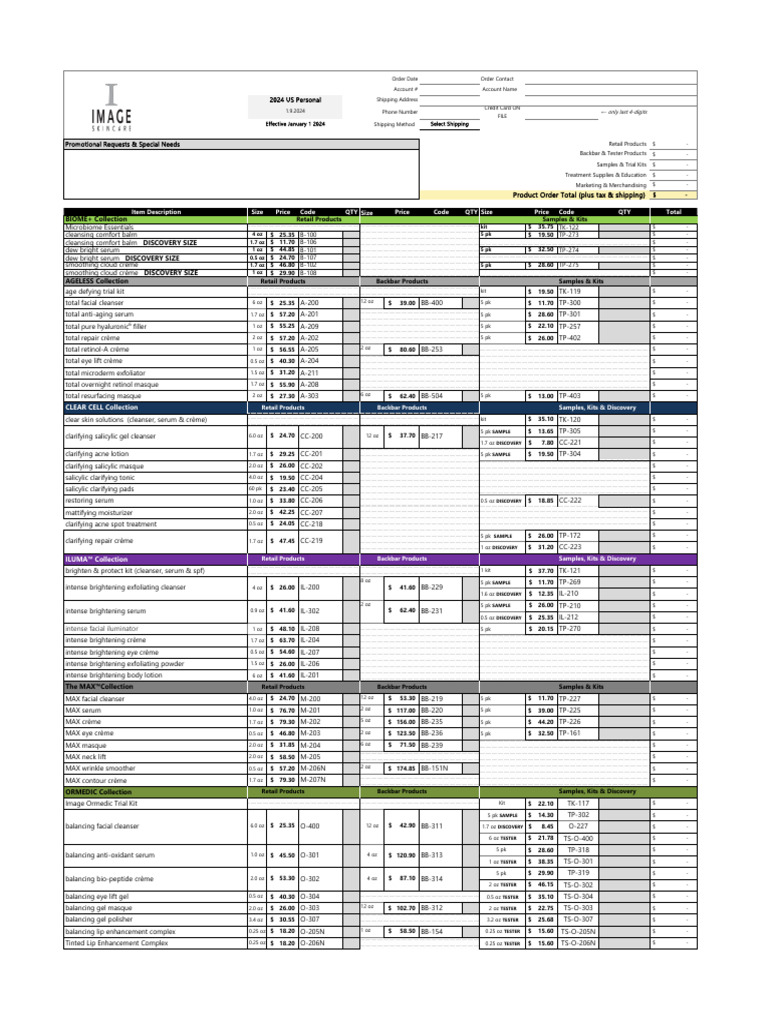 Skin Care Products Order Form | PDF | Dermatology | Cosmetics