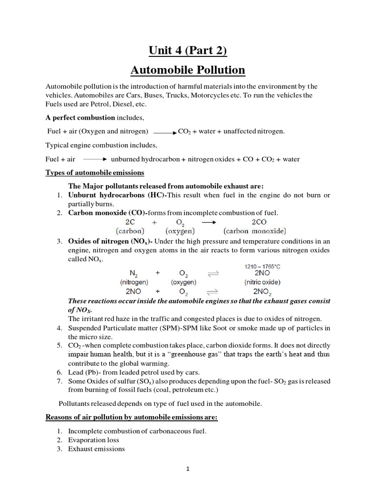 Evs Unit 4 Notes Part 2 Pdf Exhaust Gas Combustion