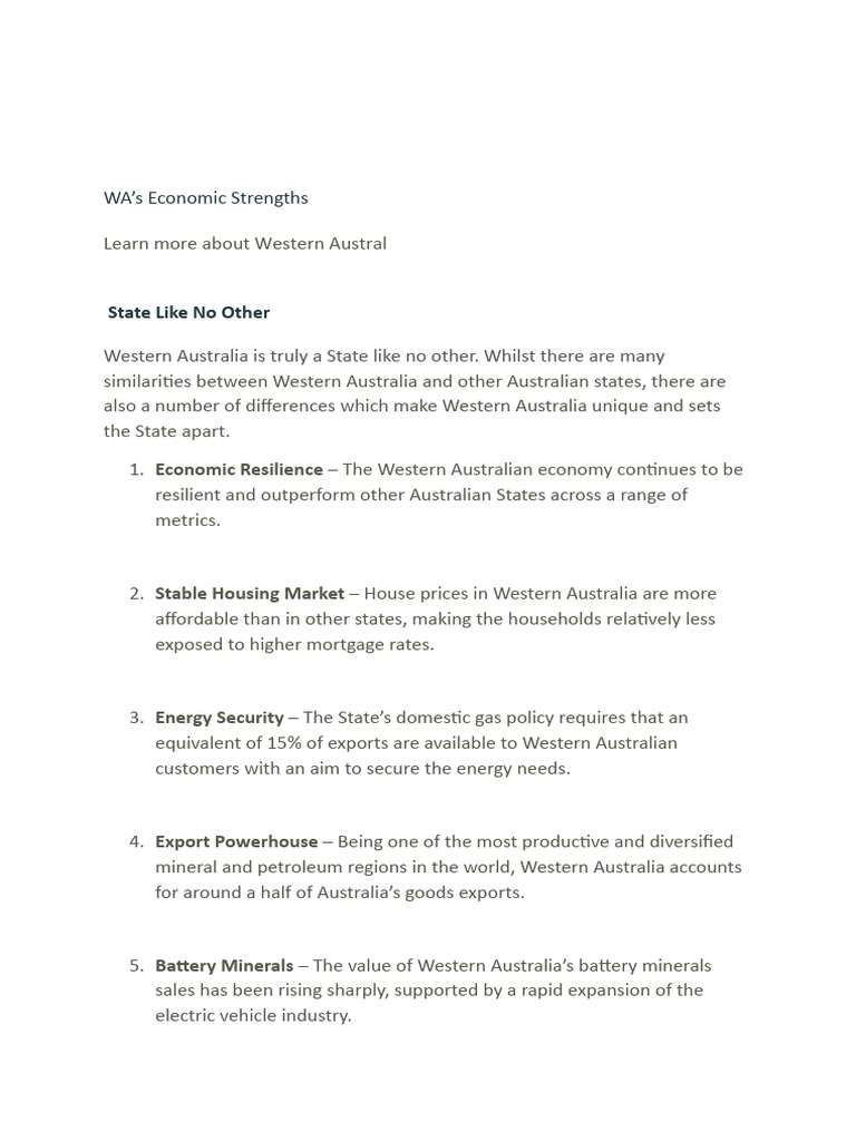Western Australia's Economic Strengths | PDF
