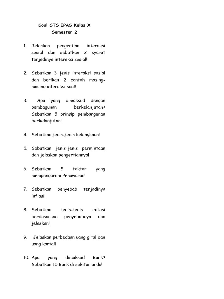 Soal Sts Ipas Kelas X | PDF
