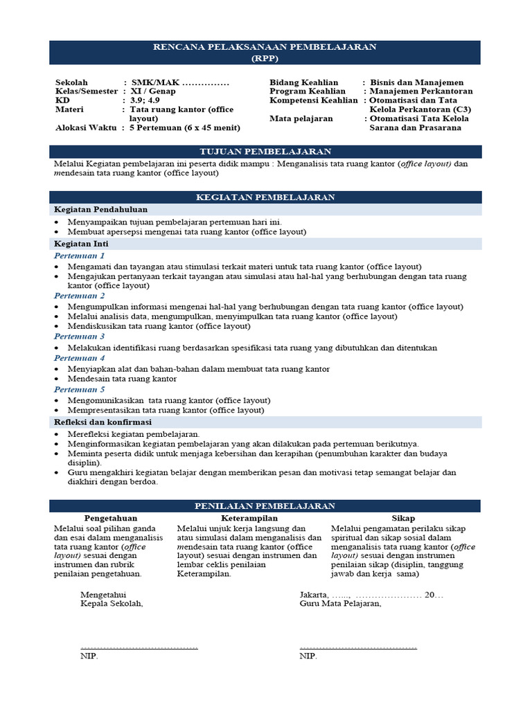 RPP Tata Ruang Kantor (Office Layout) | PDF | Seni