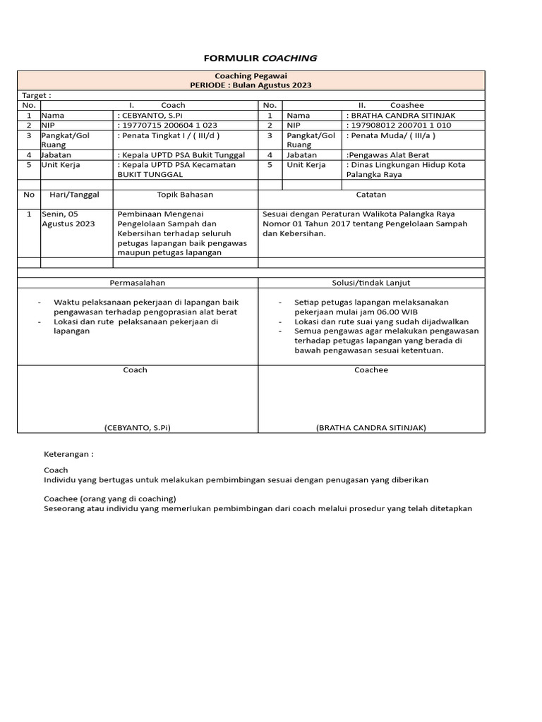 Formulir Coaching | PDF