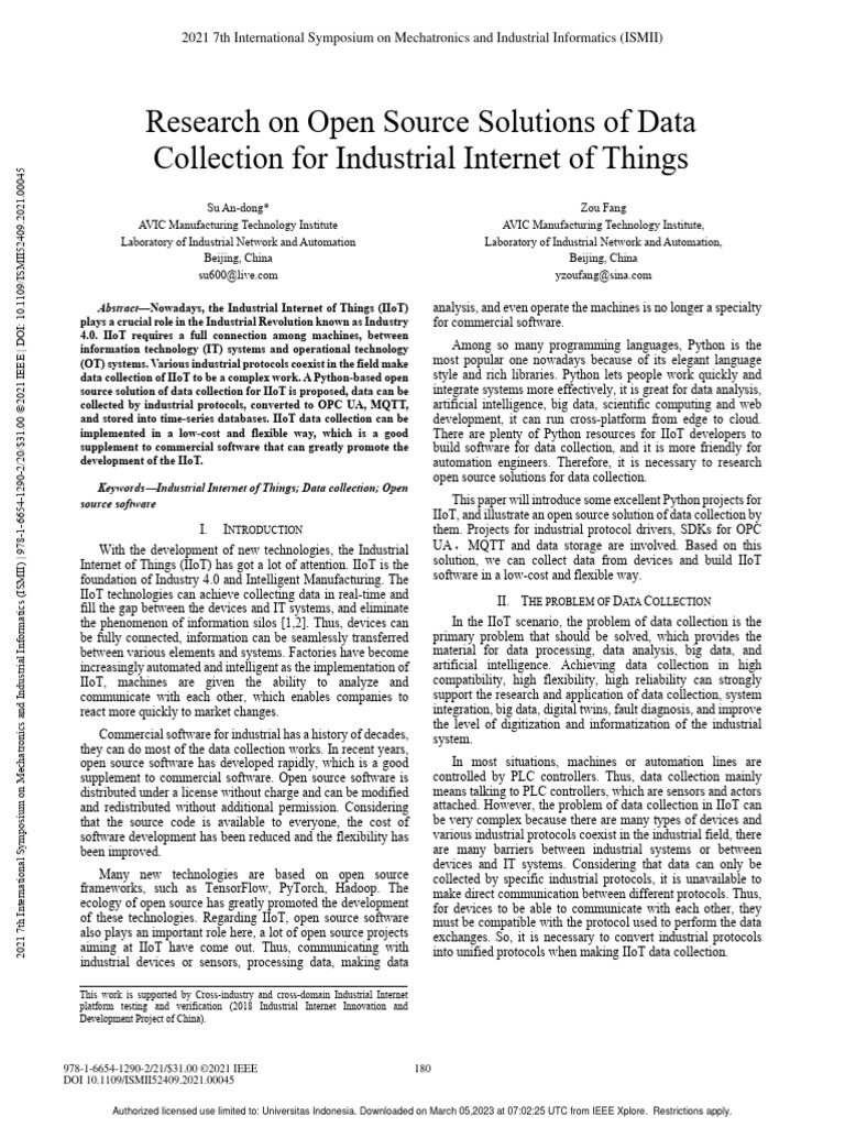 Research On Open Source Solutions Of Data Collection For Industrial Internet Of Things Pdf