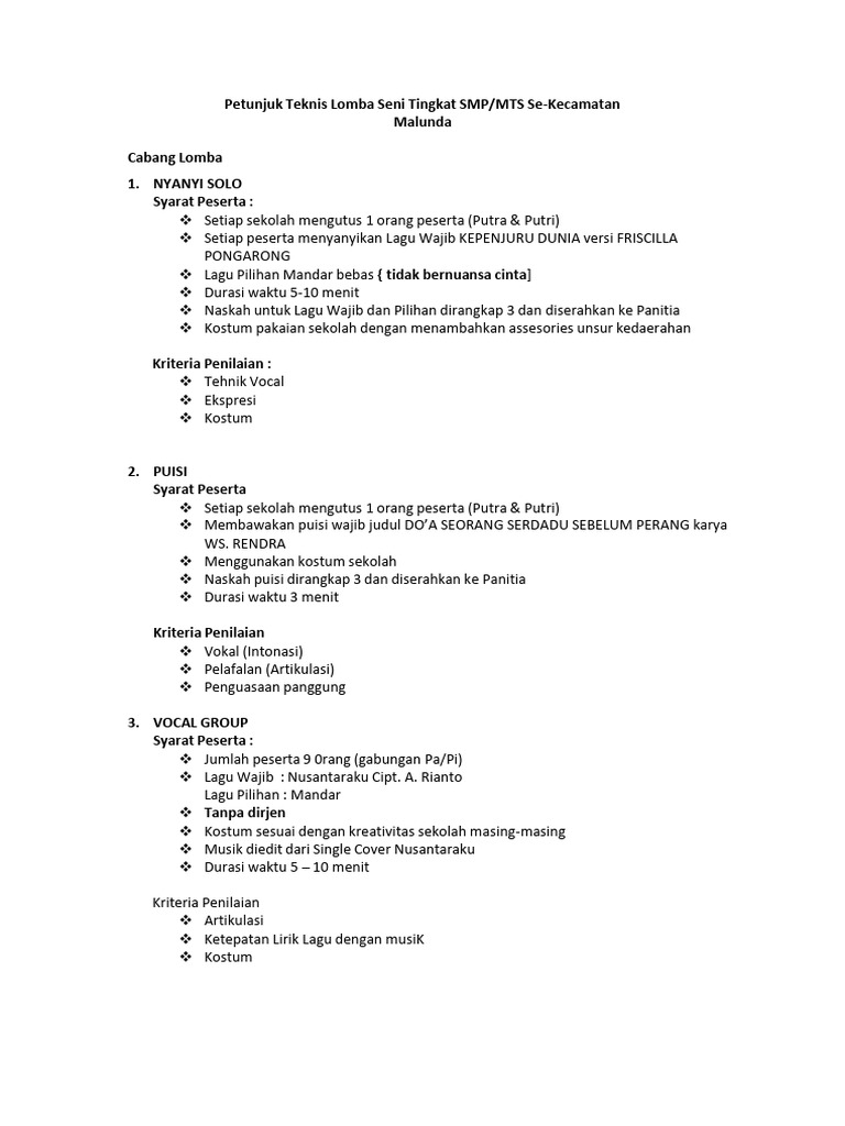 Petunjuk Teknis Lomba Seni Tingkat SMP | PDF