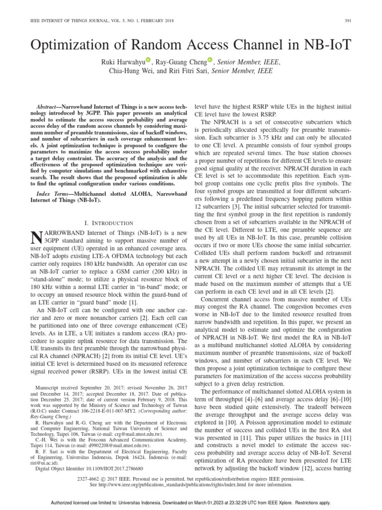 NB-IoT Random Access Optimization | PDF | Mathematical Optimization ...