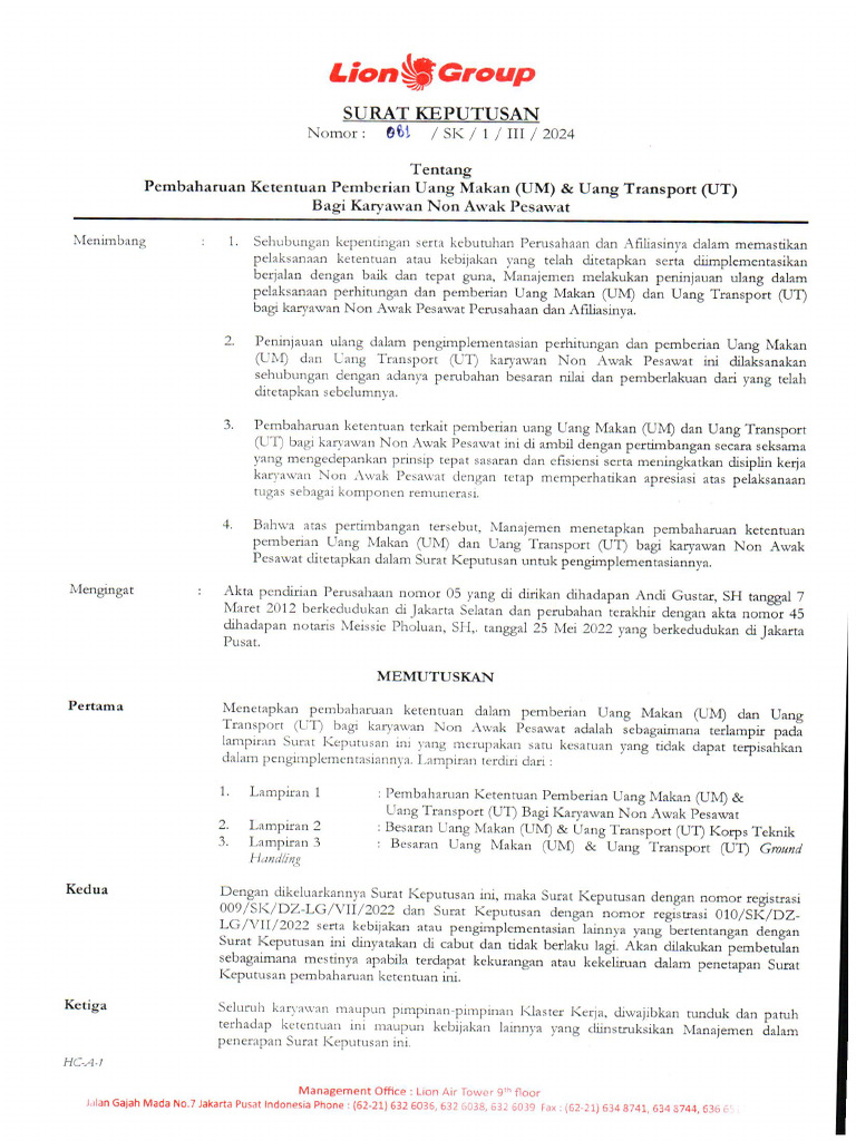 081-SK-1-III-2024 Tentang Besaran Uang Makan Dan Uang Transport Korps Teknik - Lampiran 2 | PDF