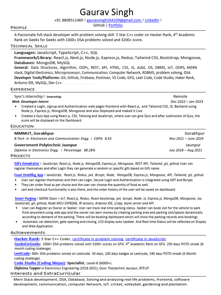 Gaurav Singh Resume 2024 | PDF | Java Script | Computing