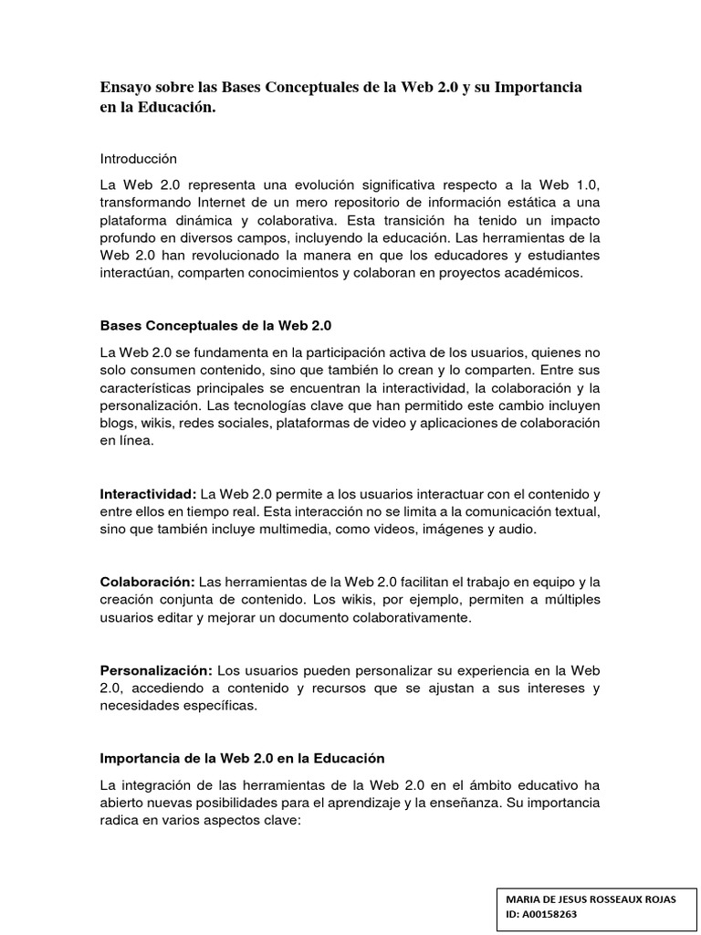 Ensayo Sobre Las Bases Conceptuales de La Web 2 | PDF | web 2.0 | Internet