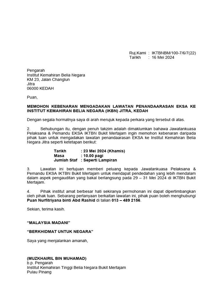 Surat Lawatan Penanda Aras Eksa | PDF