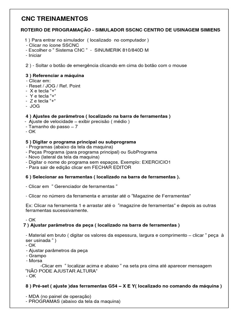 Roteiro SSCNC Siemens | PDF | Máquinas | Informática