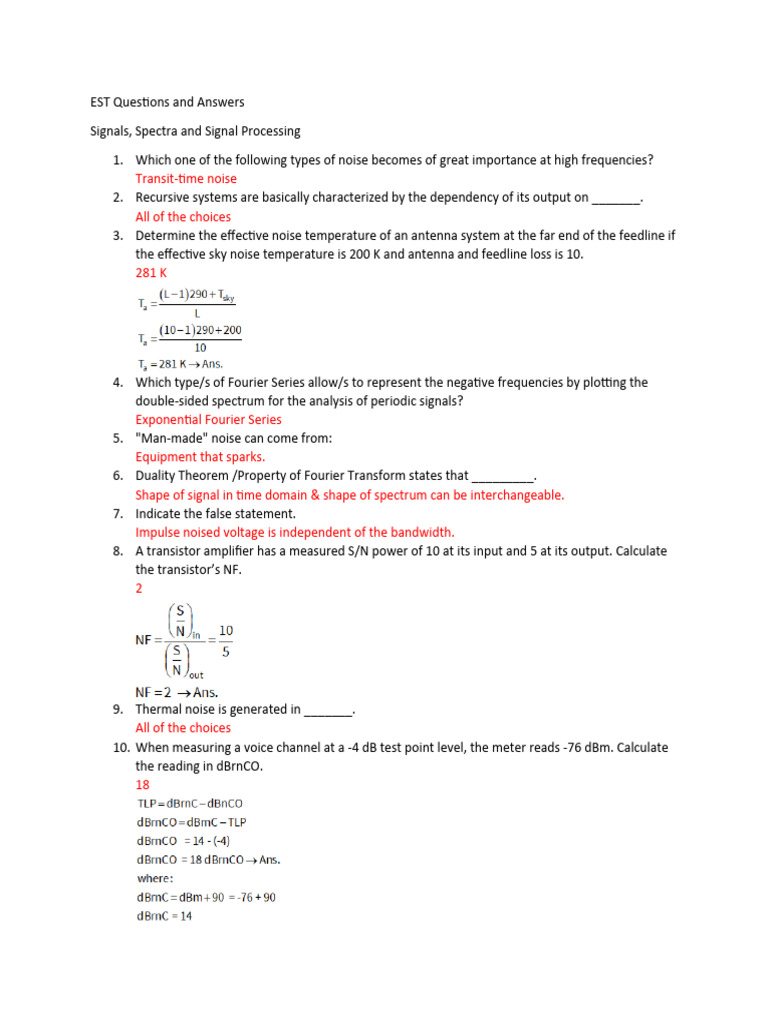 Review Exam EST Questions and Answers | PDF | Optical Fiber | Ionosphere