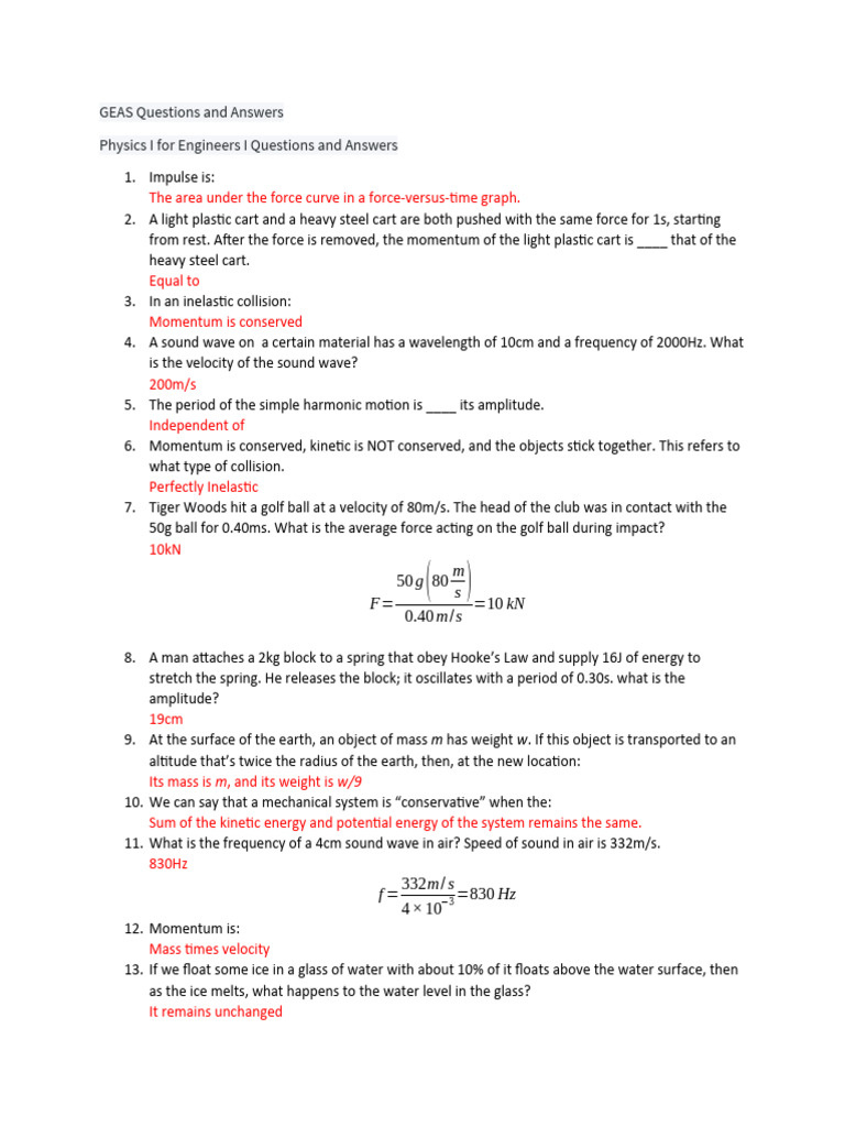 Review Exam GEAS Questions and Answers | PDF | Mole (Unit) | Refraction