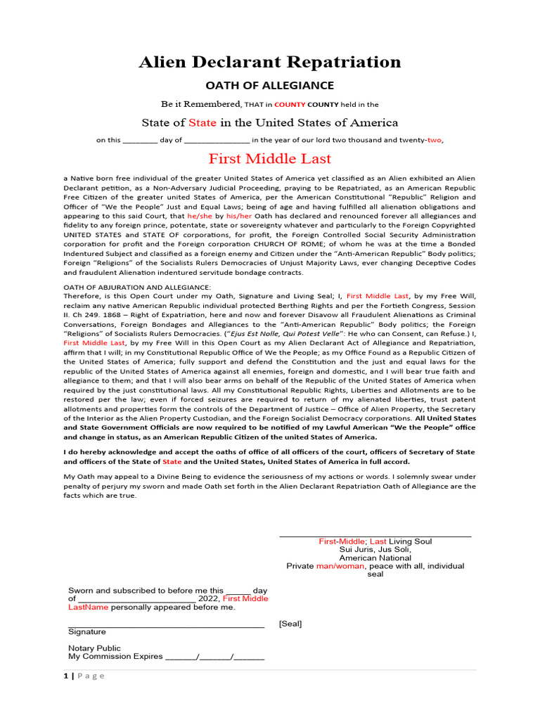 Alien Declarant Repatriation Oath | PDF | Allegiance | Oath Of Office